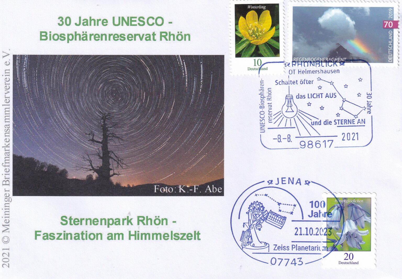 Souvenirumschlag Sternenpark Rhön mit zwei verschiedenen Sonderstempeln ...